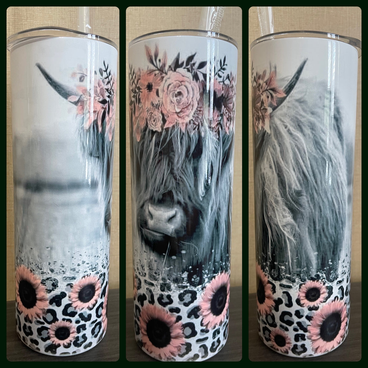 Highland cow - pink flowers – Cope's Sassy Creations