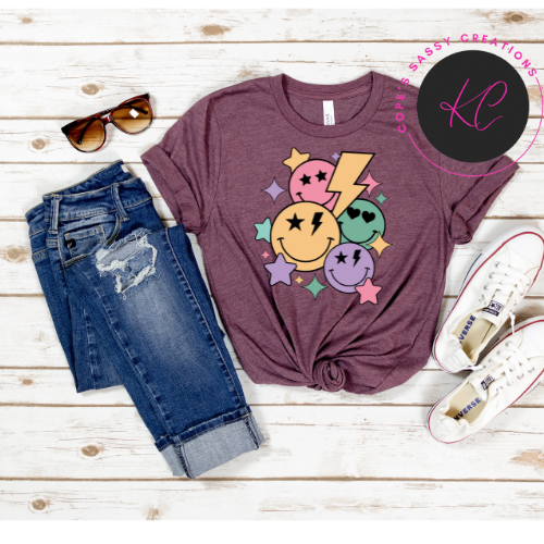 Smiley Lightning Bolt Colorful TRANSFER – Cope's Sassy Creations